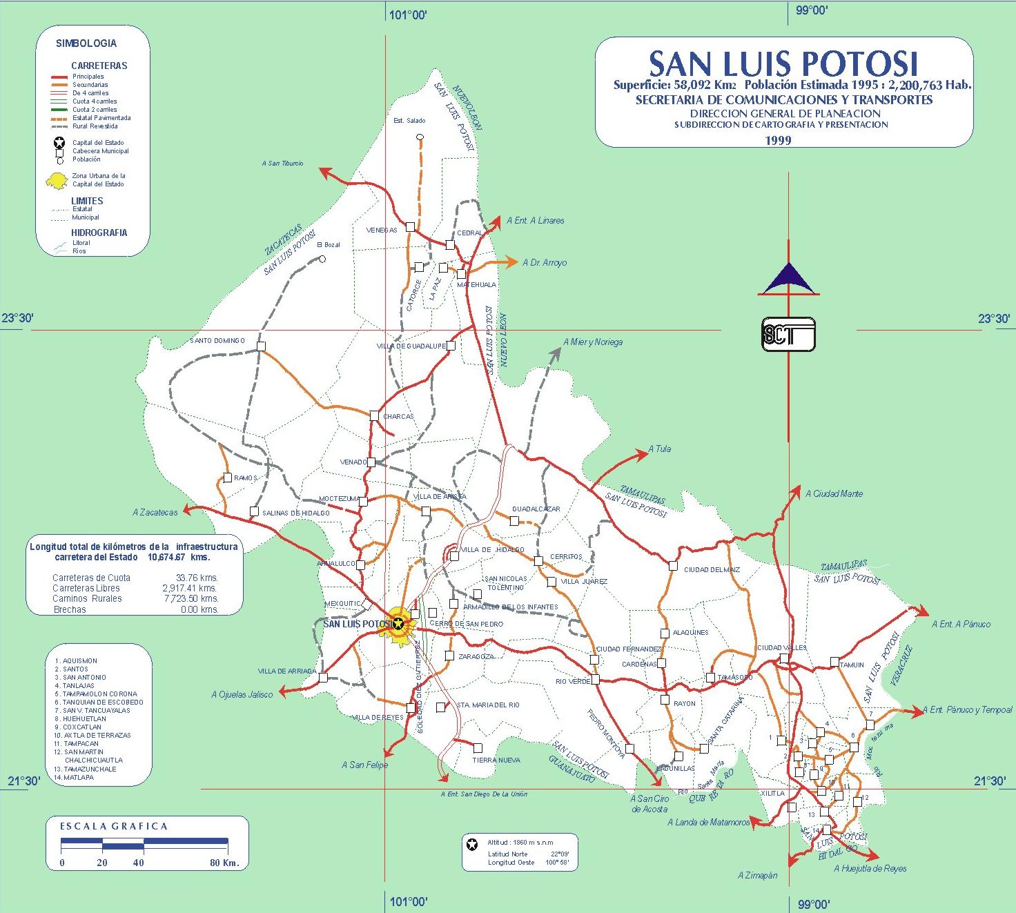Mapa de carreteras de San Luis Potosí | STESA