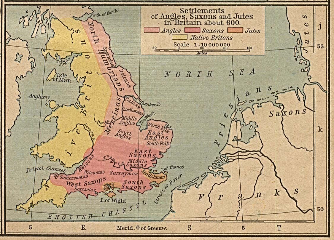 Mapa de los Asentamientos de los Anglos, Sajones y Jutos en Bretaña ...