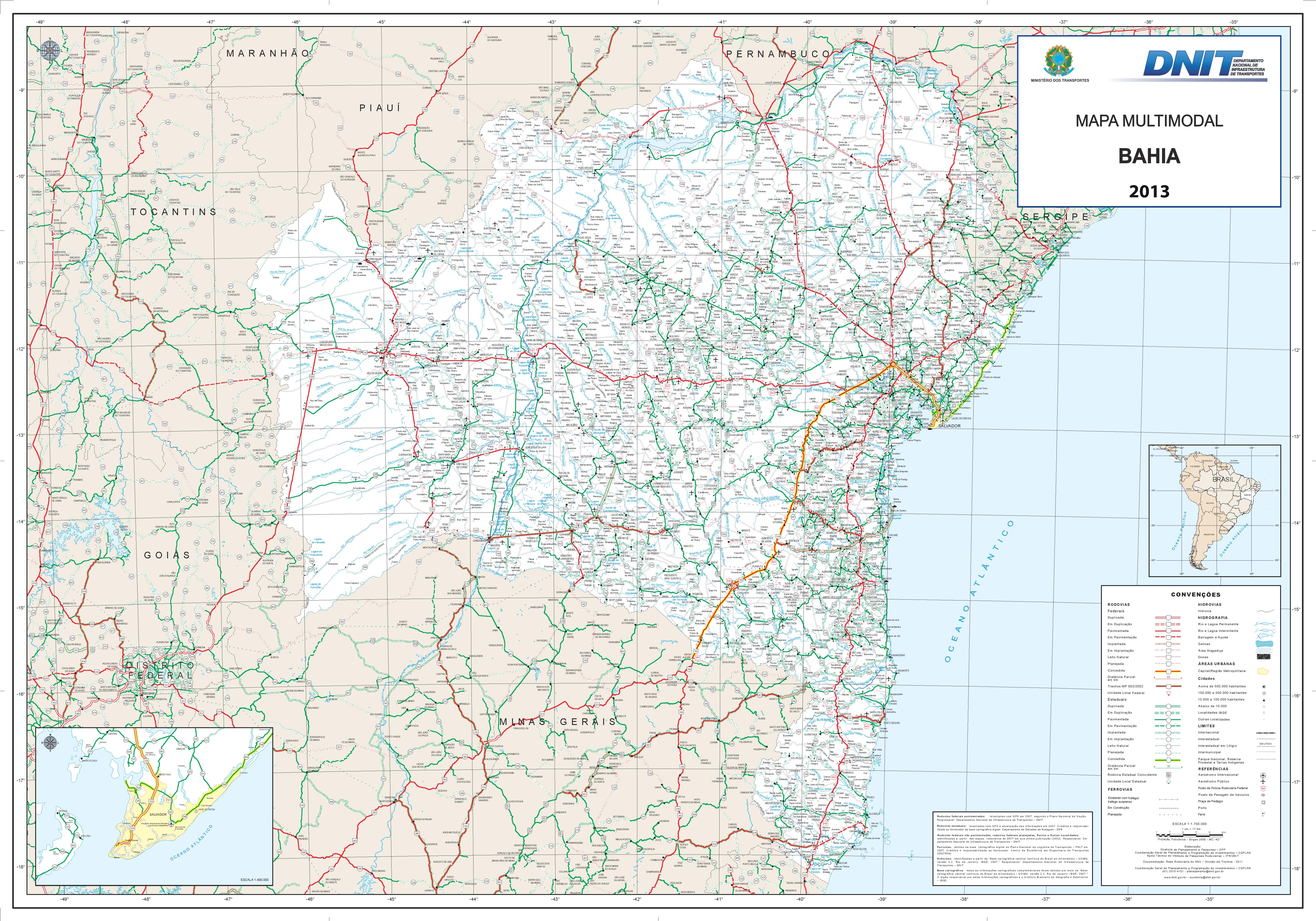 Mapa de carreteras del Estado de Bahía | STESA
