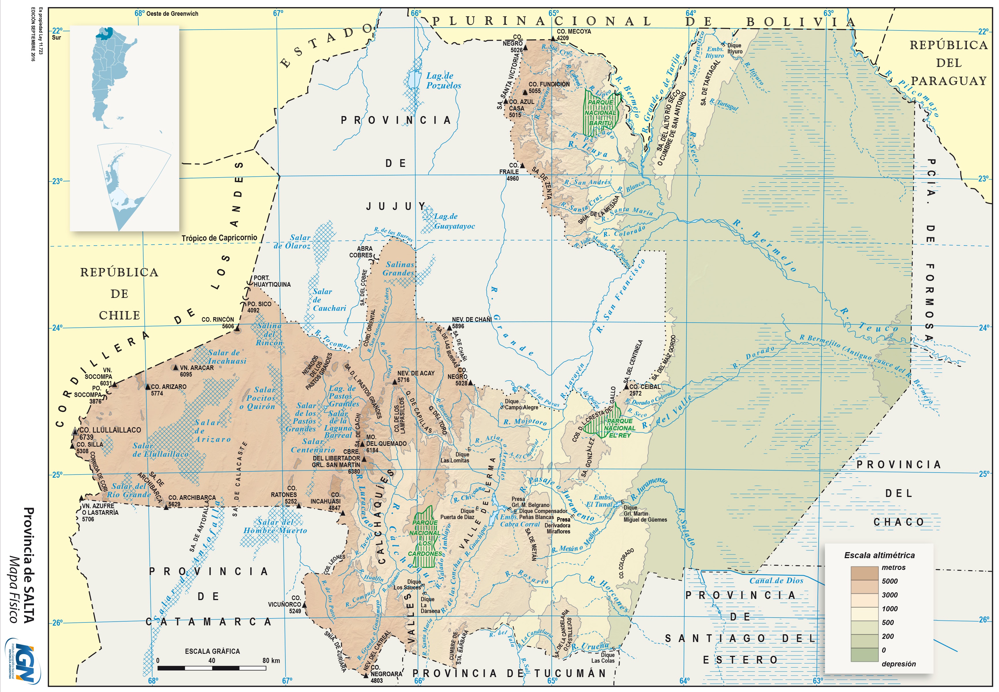 Mapa físico de la Provincia de Salta, Argentina | STESA