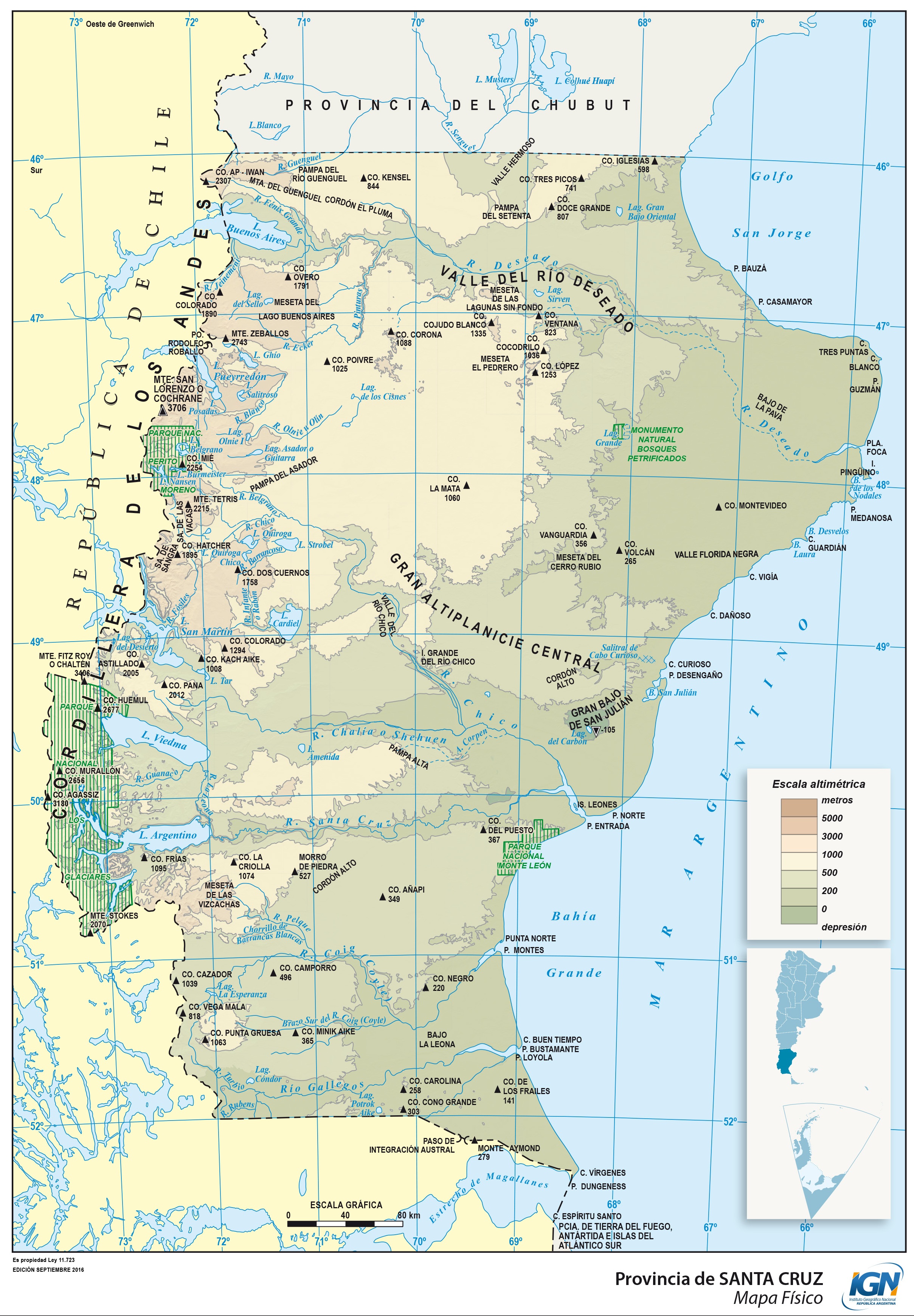 Physical map of the Province of Santa Cruz, Argentina | STESA