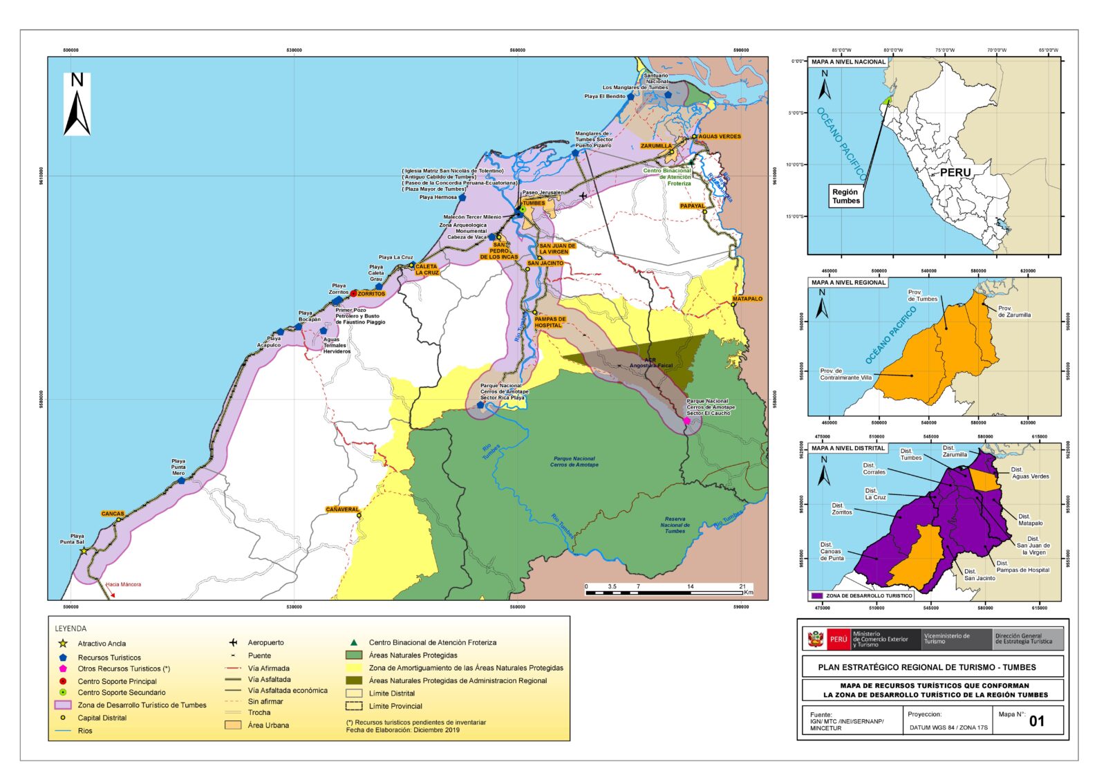 Mapa turístico del departamento de Tumbes - Galería de mapas