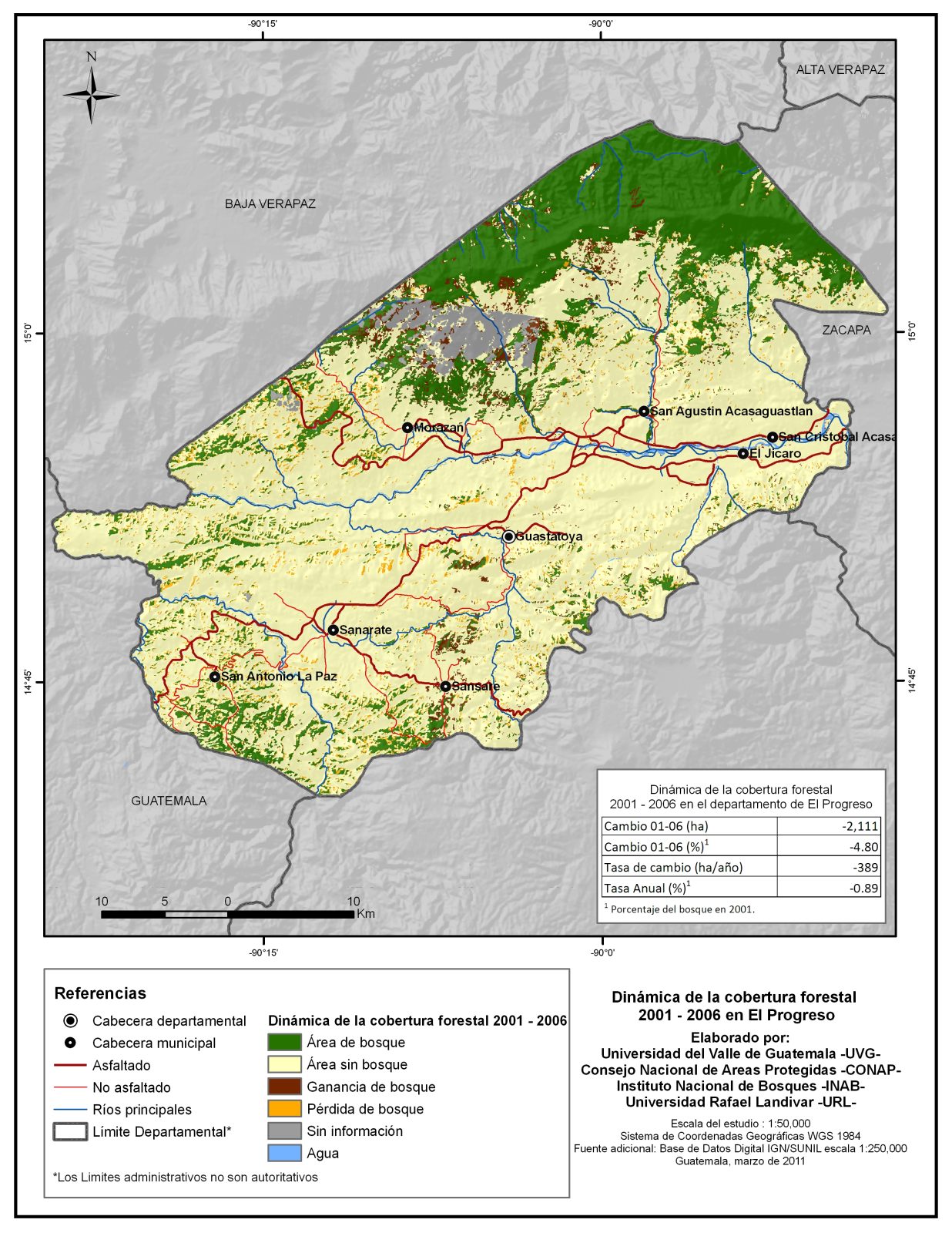 Mapa físico del Departamento de El Progreso - Galería de mapas
