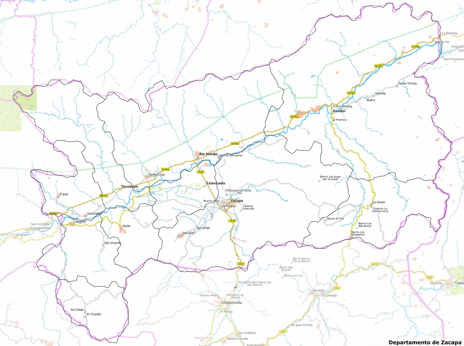Mapa del Departamento de Zacapa - Galería de mapas