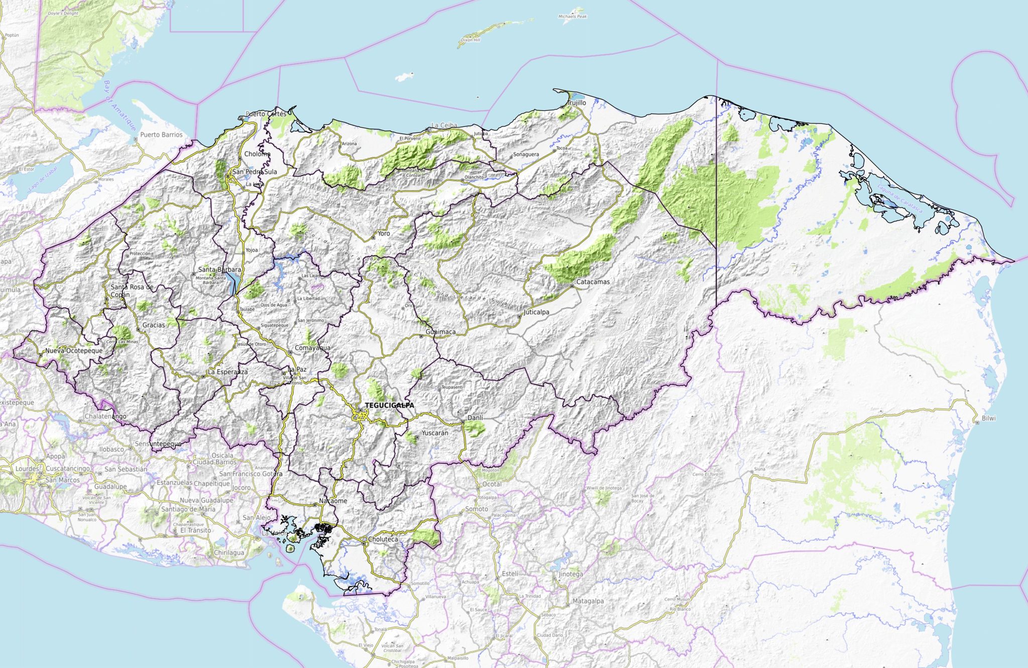Mapa físico de Honduras - Galería de mapas