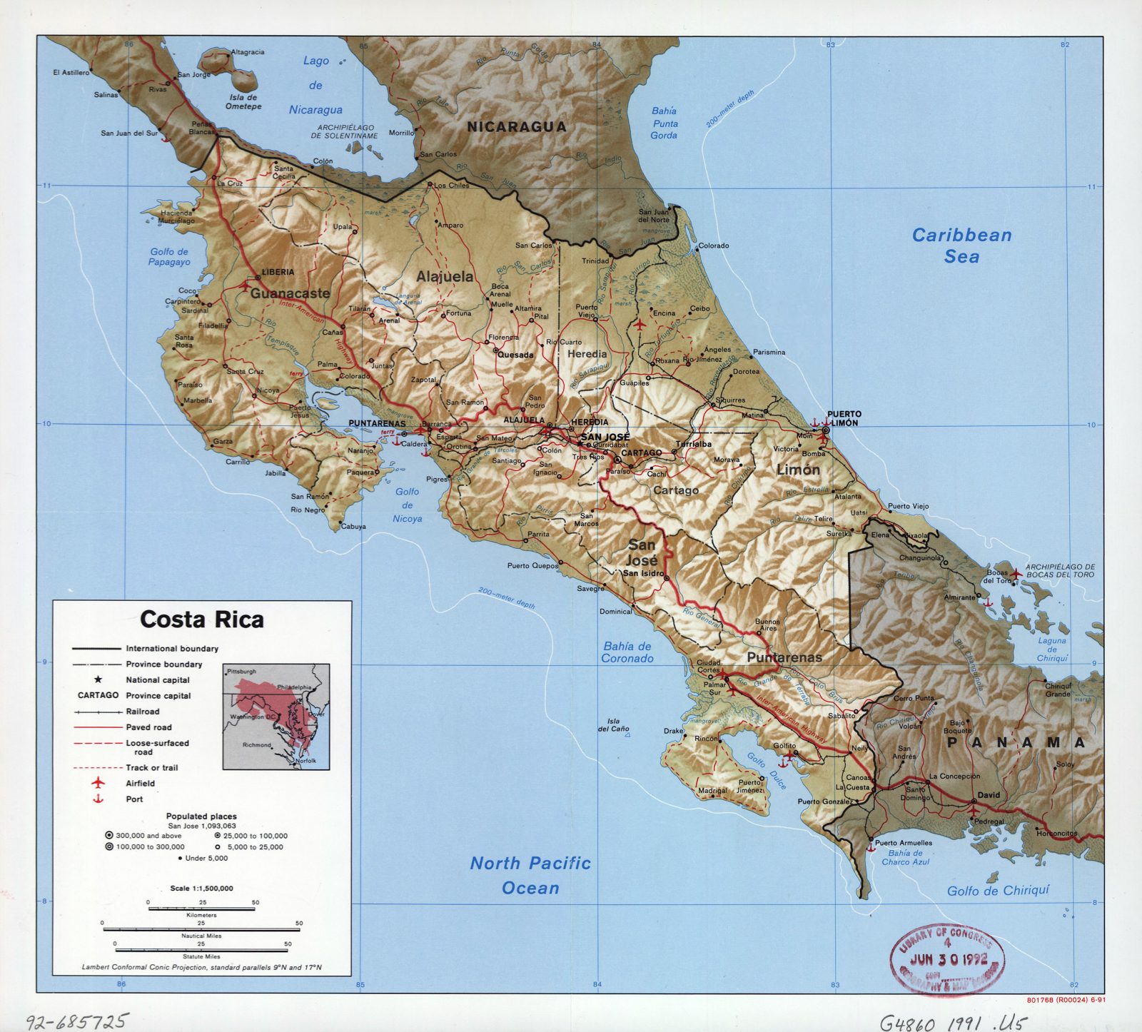 Mapa físico de Costa Rica - Galería de mapas