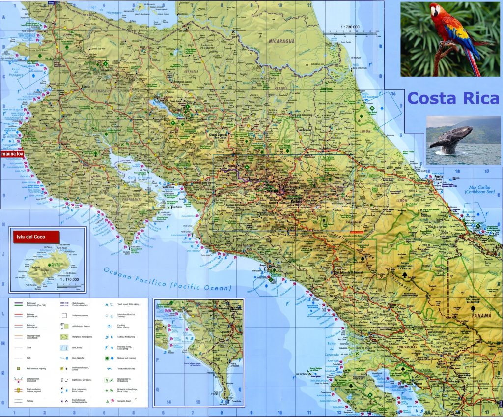 Mapa físico de Costa Rica - Galería de mapas