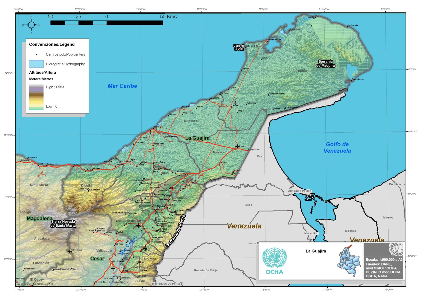 Mapa físico del departamento de La Guajira - Galería de mapas