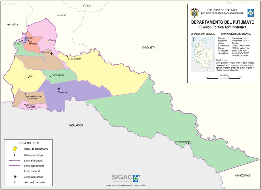 Mapa político del departamento del Putumayo - Galería de mapas