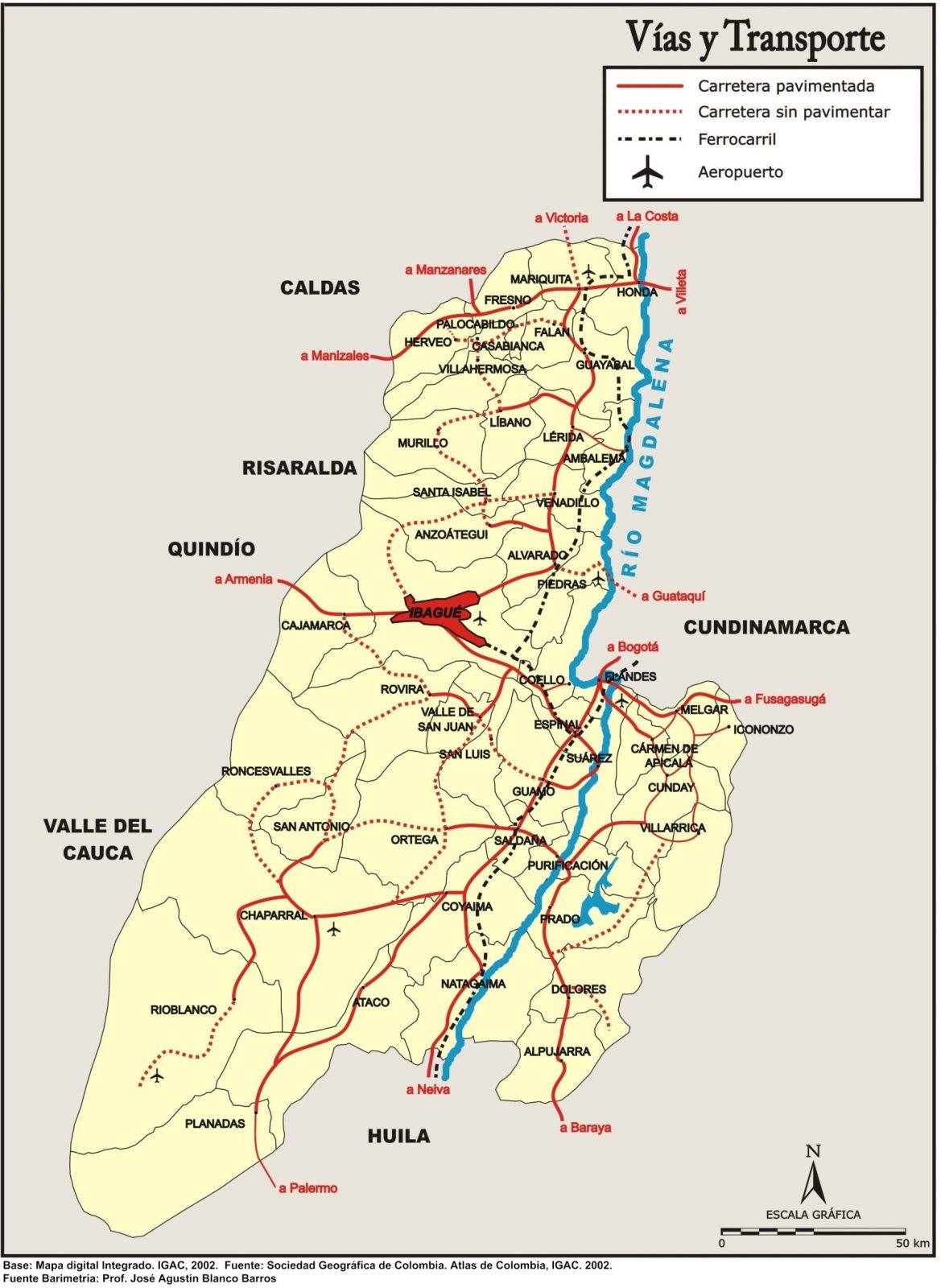 Mapa de carreteras del departamento del Tolima - Galería de mapas