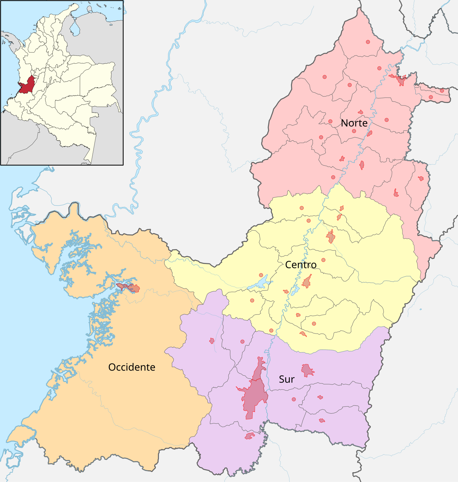 Mapa político del departamento del Valle del Cauca - Galería de mapas