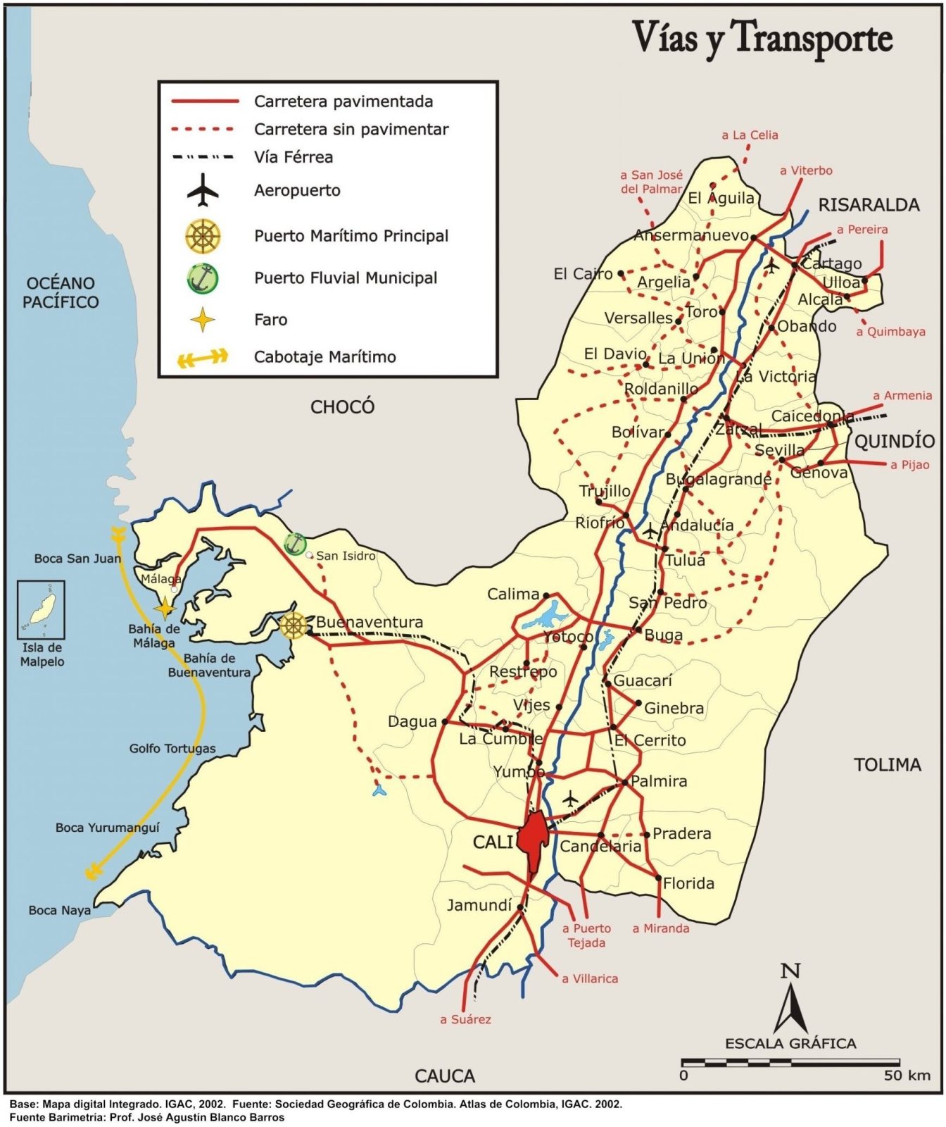 Mapa de carreteras del departamento del Valle del Cauca - Galería de mapas