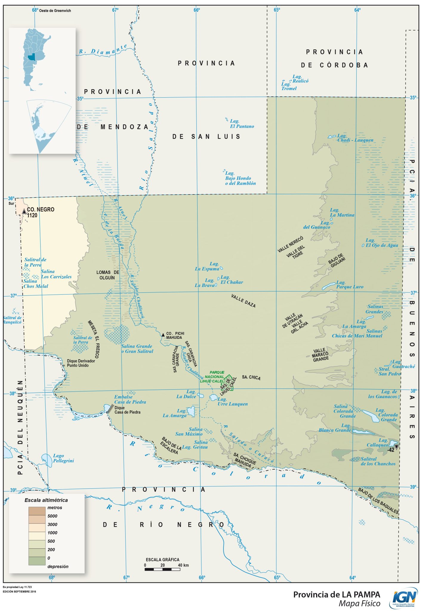 Mapa físico de la provincia de La Pampa - Galería de mapas