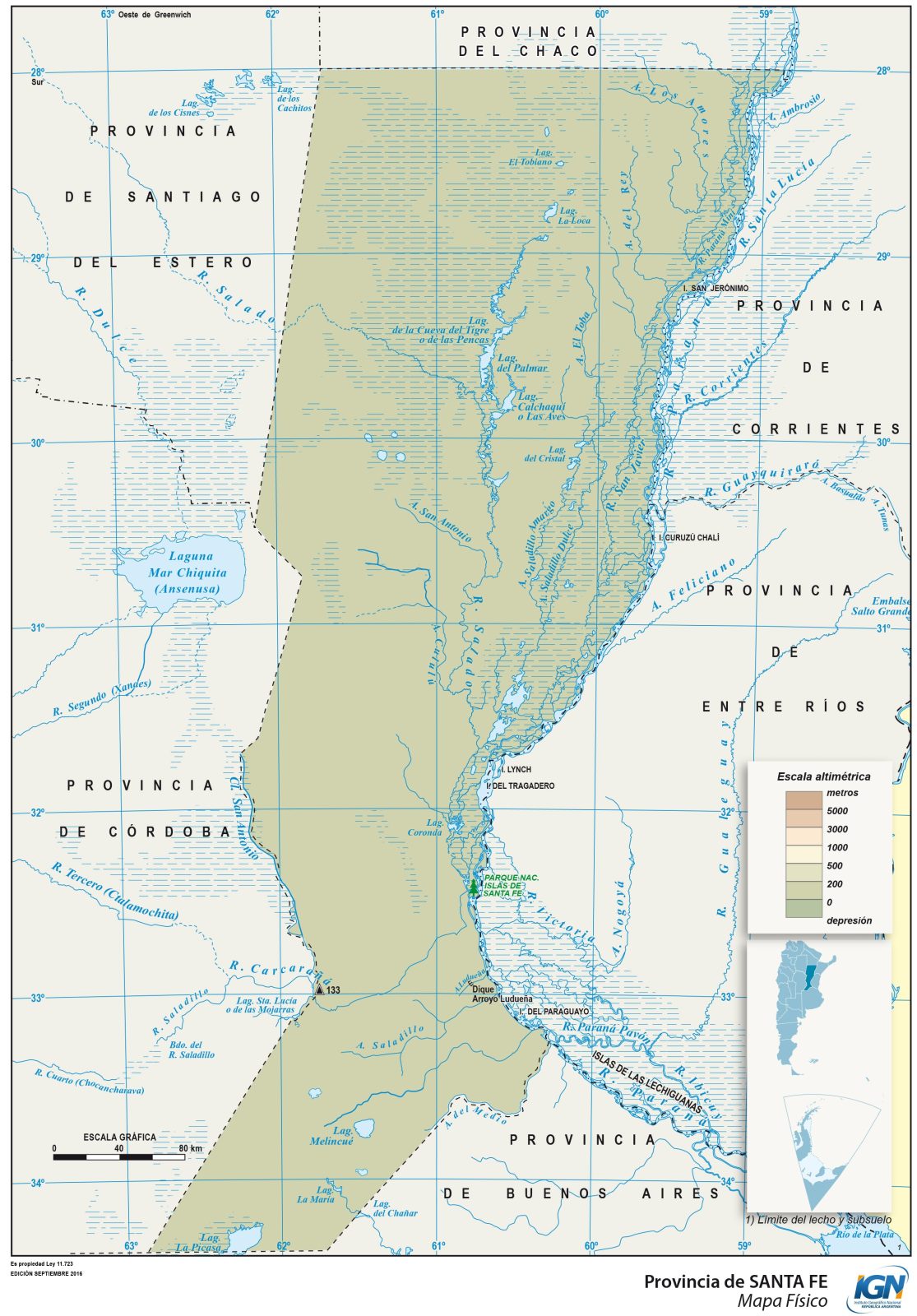 Mapa físico de la provincia de Santa Fe - Galería de mapas