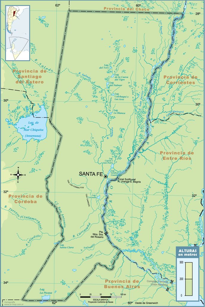 Mapa físico de la provincia de Santa Fe - Galería de mapas